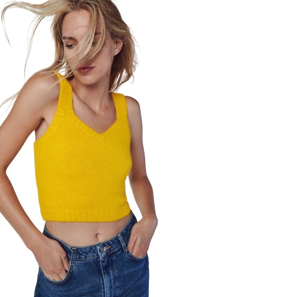 Zara | Tops | Zara Golden Yellow Sweater Knit Alpaca Tank Top Sweater ...